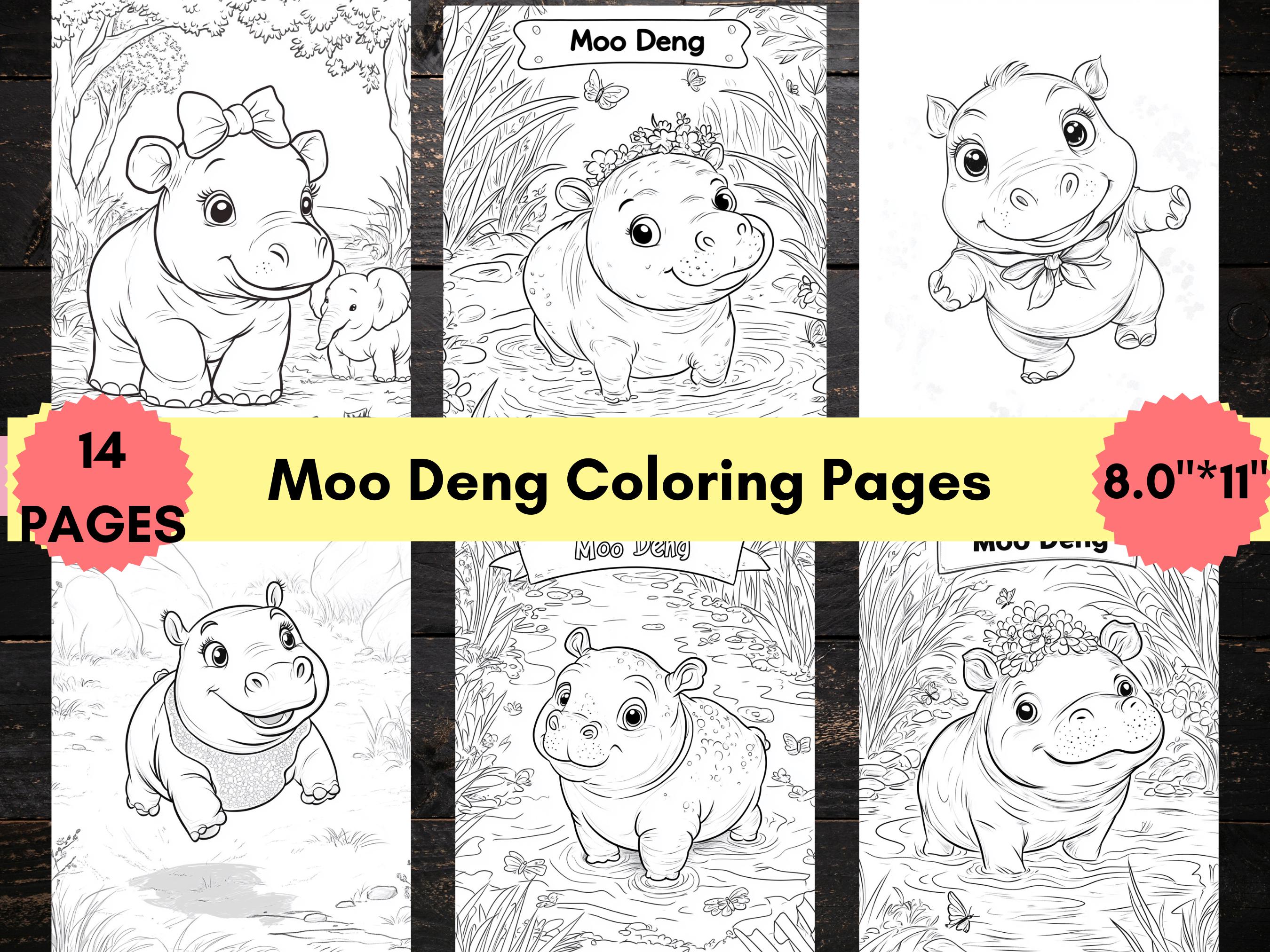 Moo Deng Coloring Pages, 14 Printable Pages, Letter Size, Cute Baby ...