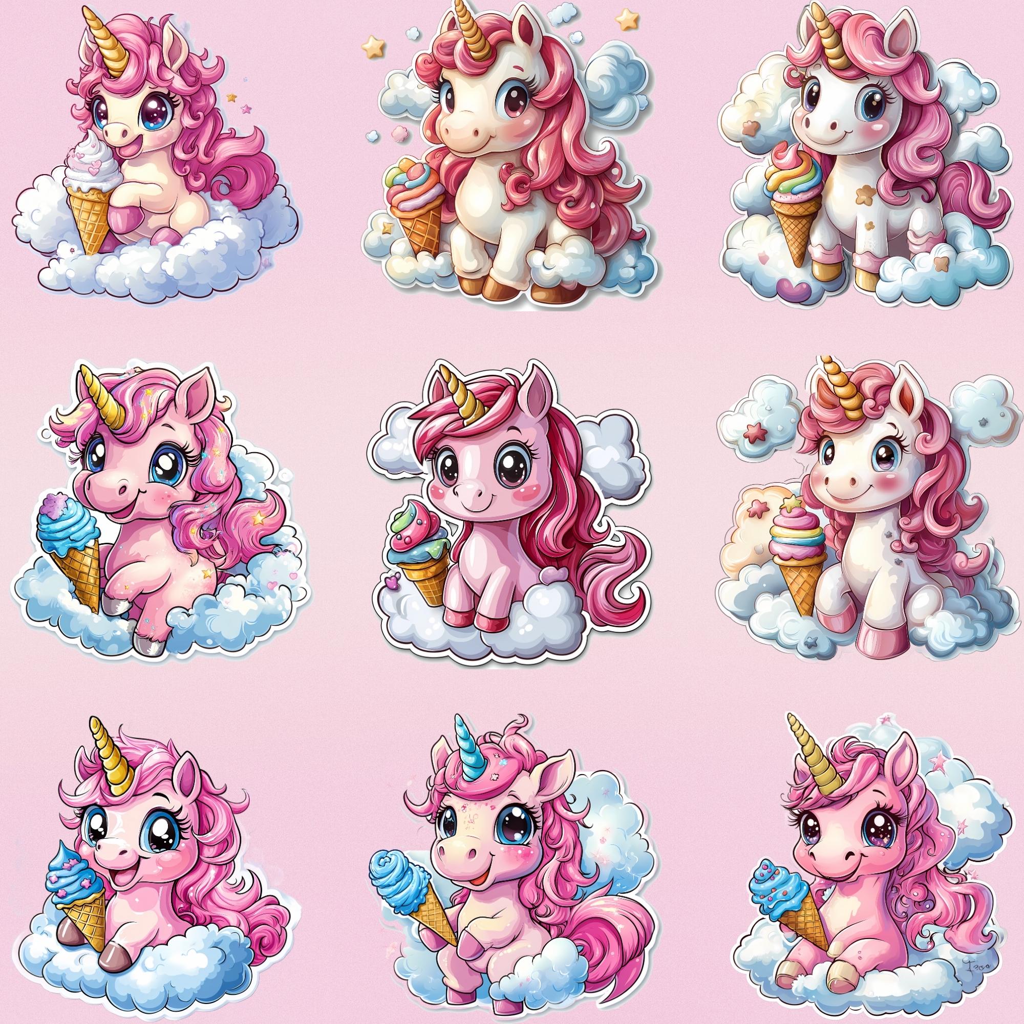 Kawaii Cute Pink Unicorn Clip Art Pack, 29 Transparent PNG, Ice Cream ...