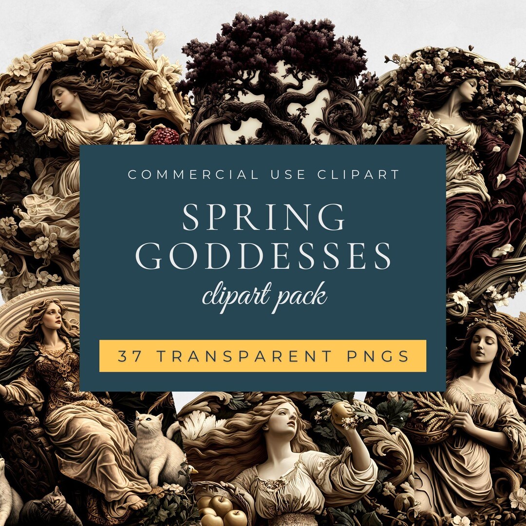 Spring Goddesses Clip Art Pack, 37 PNG, Pagan Deities, Floral Elements ...