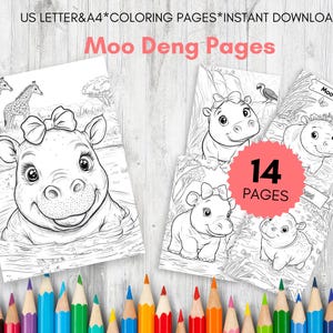 Moo Deng Coloring Pages, 14 Printable Pages, Letter Size, Cute Baby ...