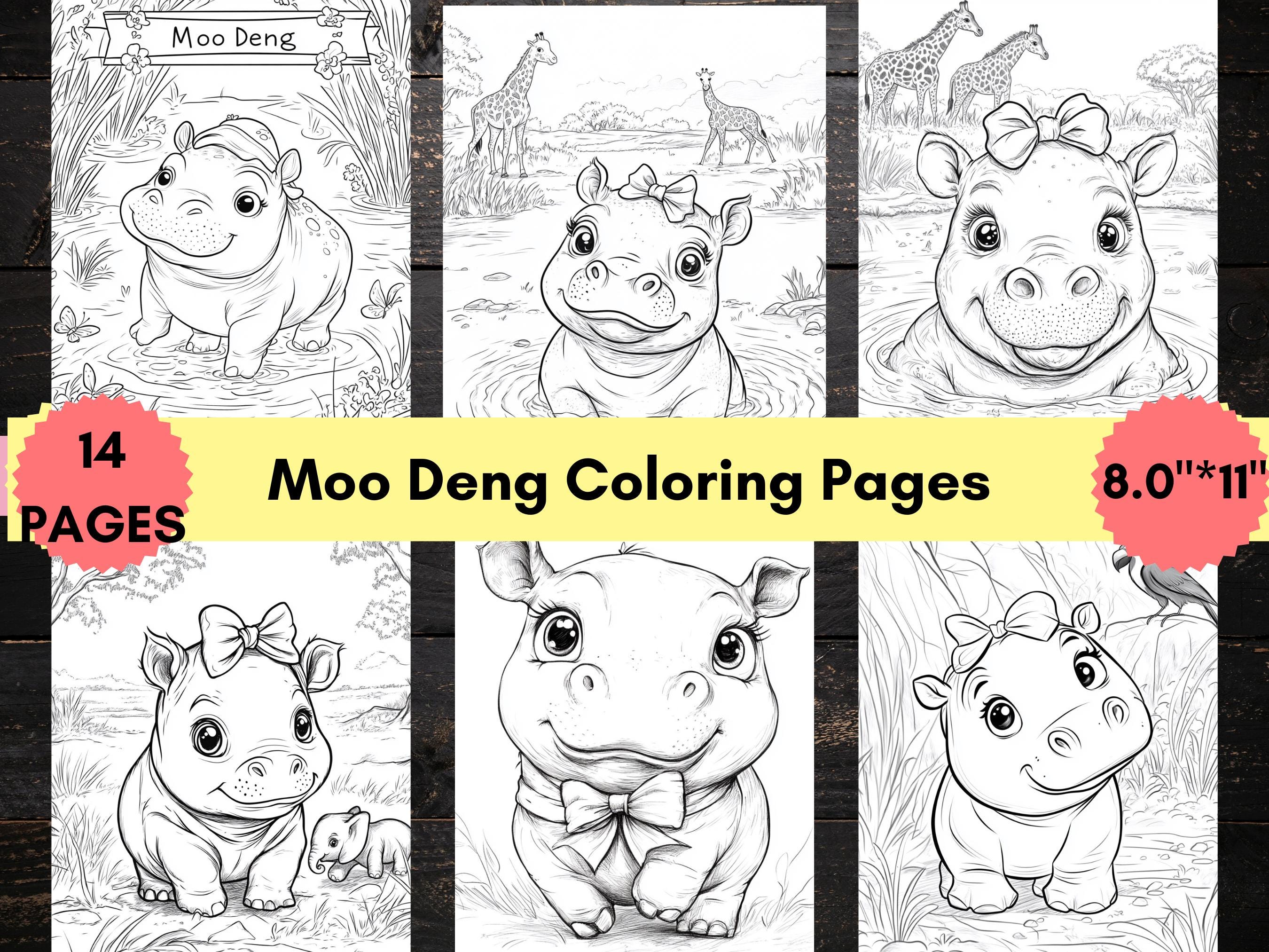 Moo Deng Coloring Pages, 14 Printable Pages, Letter Size, Cute Baby ...
