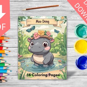 Moo Deng Coloring Pages, 14 Printable Pages, Letter Size, Cute Baby ...