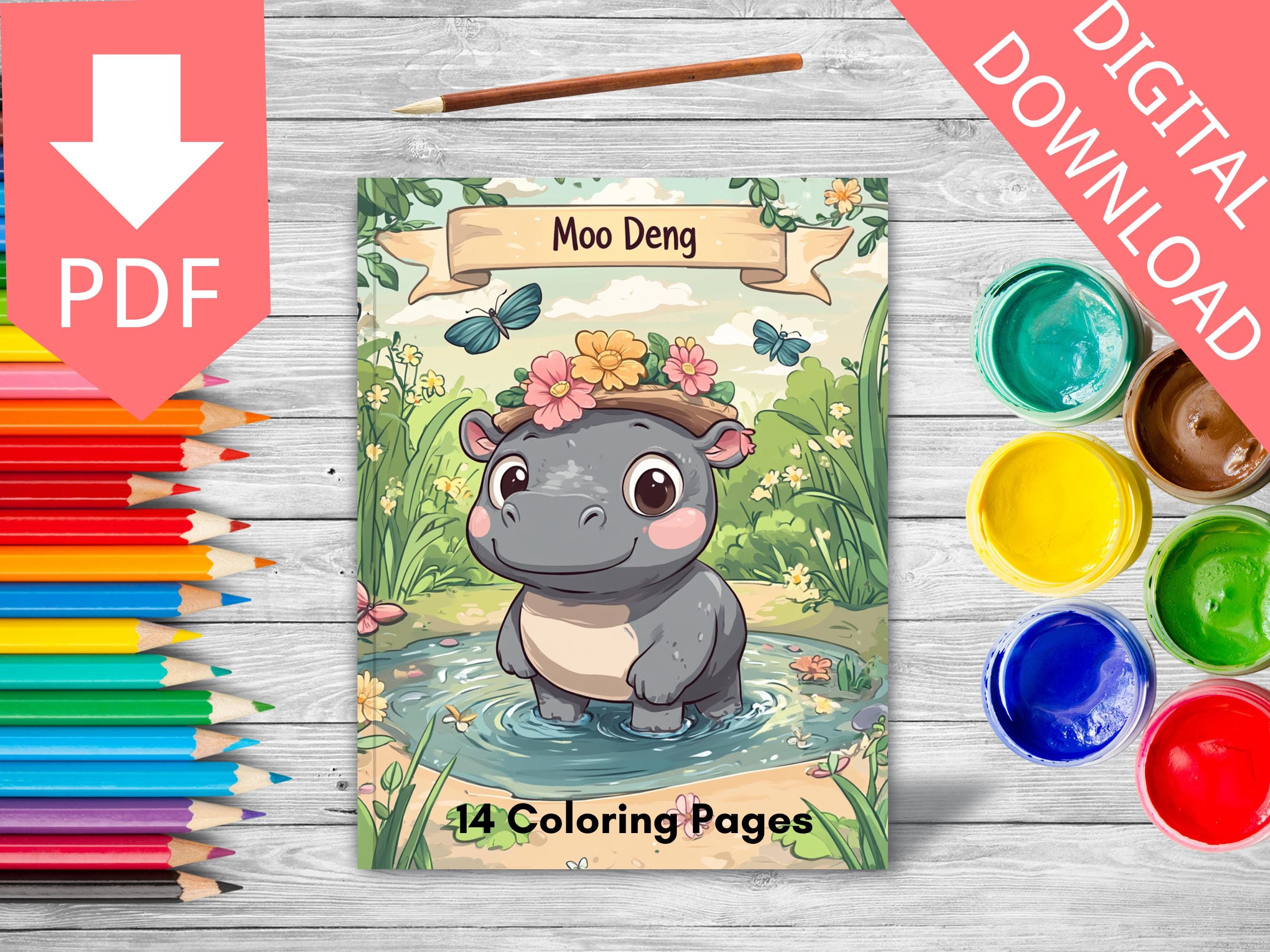 Moo Deng Coloring Pages, 14 Printable Pages, Letter Size, Cute Baby ...