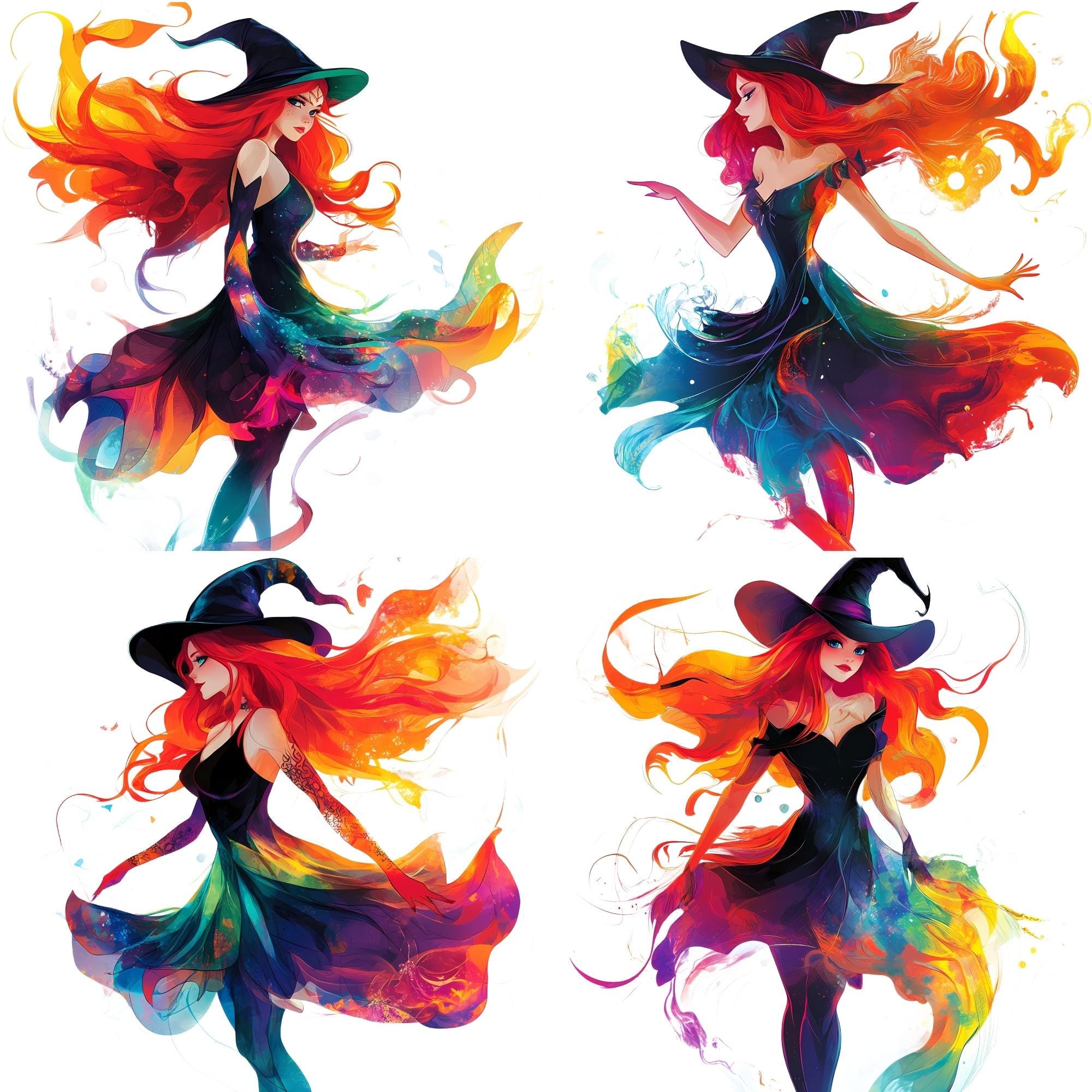 Whimsical Witch Clipart, Instant Download, Transparent PNG, Watercolor ...