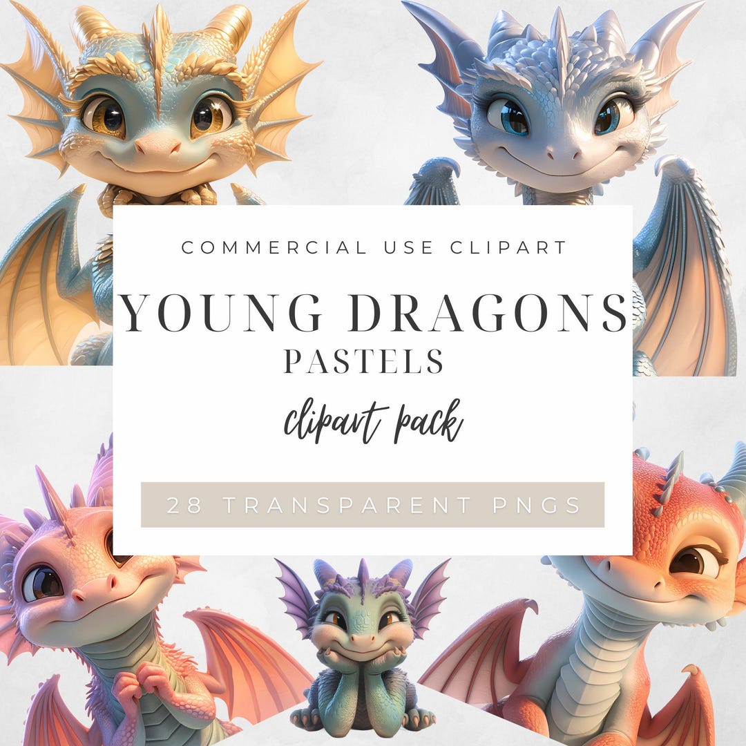 Young Dragons Pastel Clip Art, 28 Transparent PNG, Instant Download ...