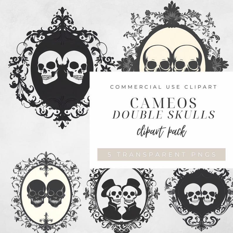 Cameo Double Skulls, Halloween Decoration, Digital Download, High ...