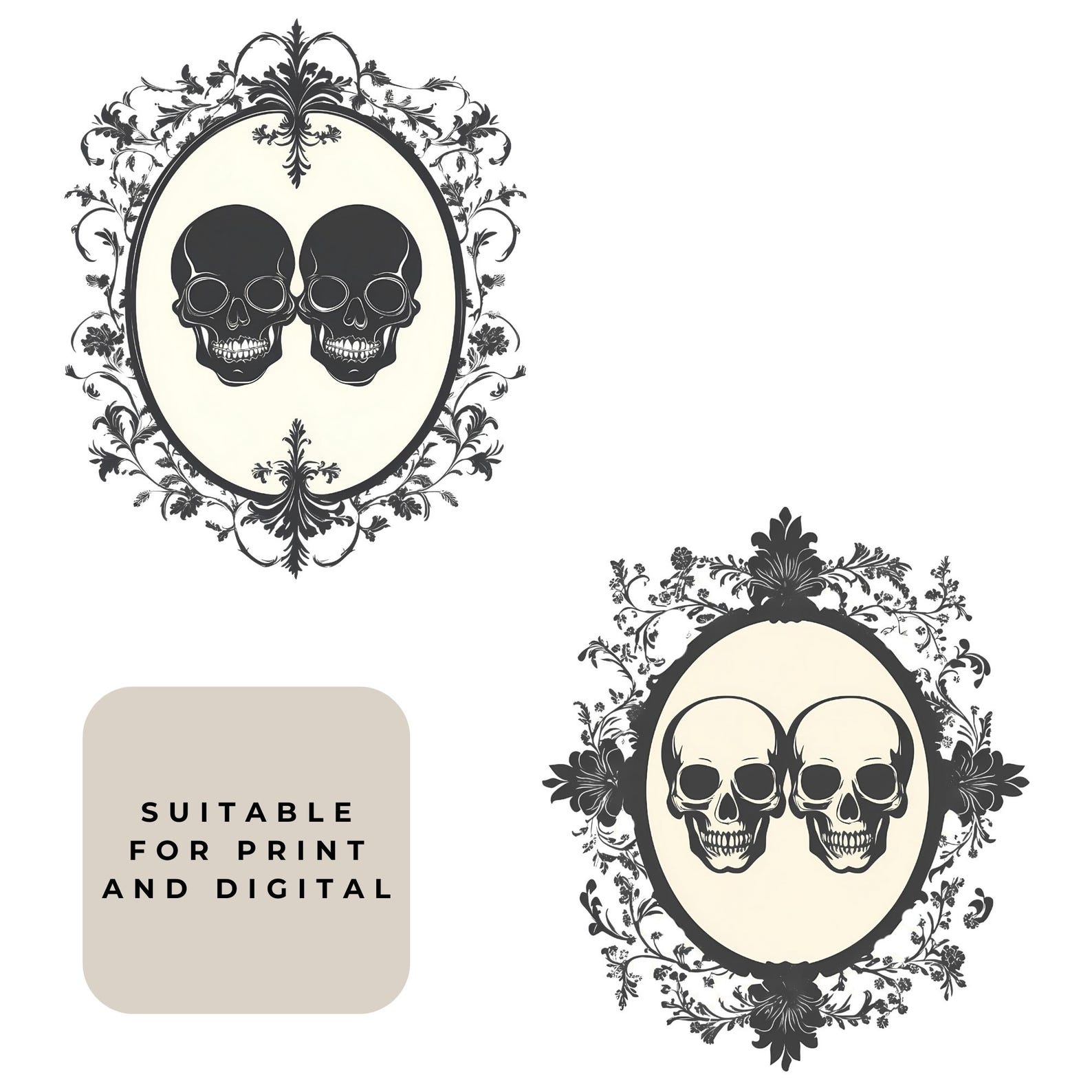 Cameo Double Skulls, Halloween Decoration, Digital Download, High ...