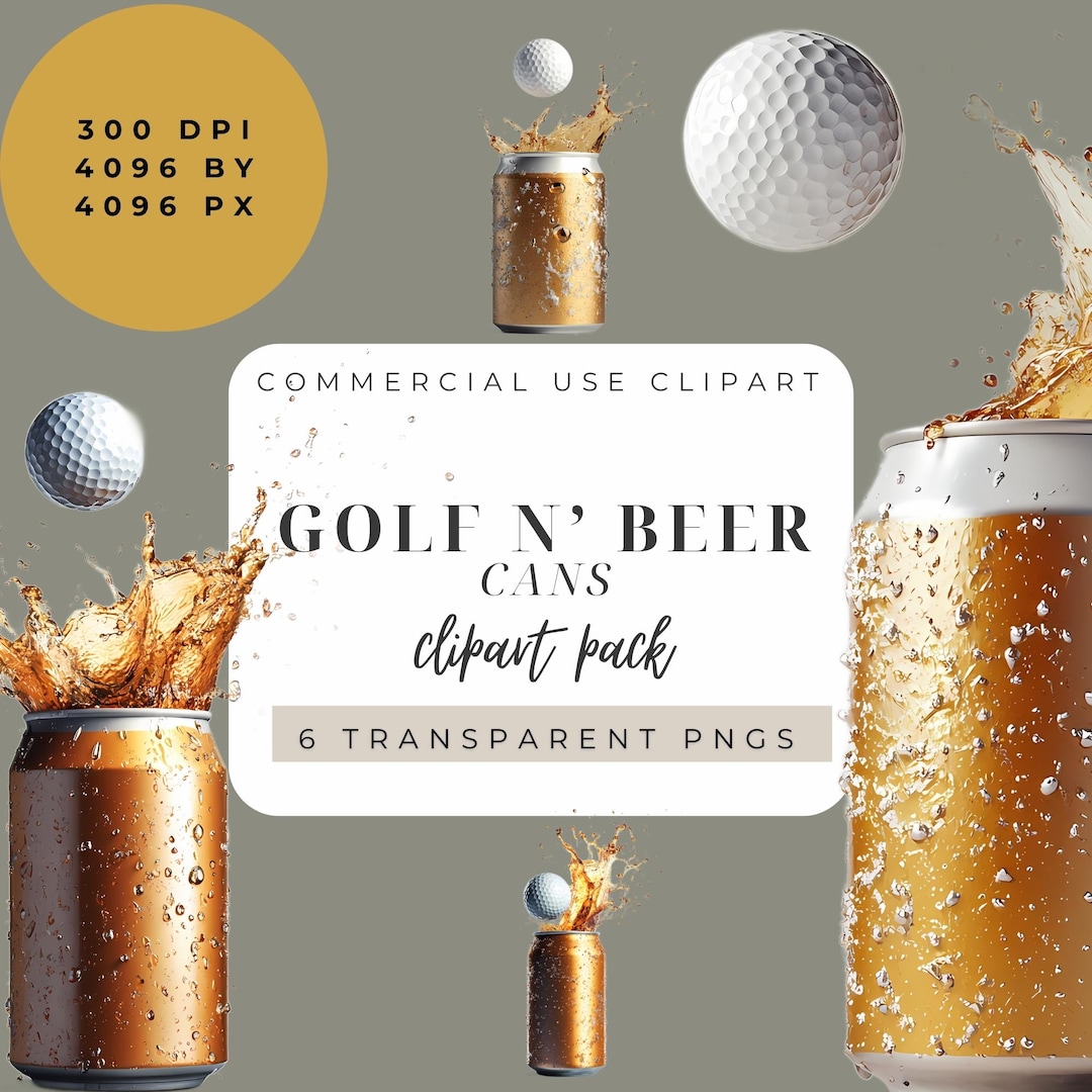 Beer Cans and Golf, 6 Pack of Golf Clipart, Transparent PNG, Instant ...