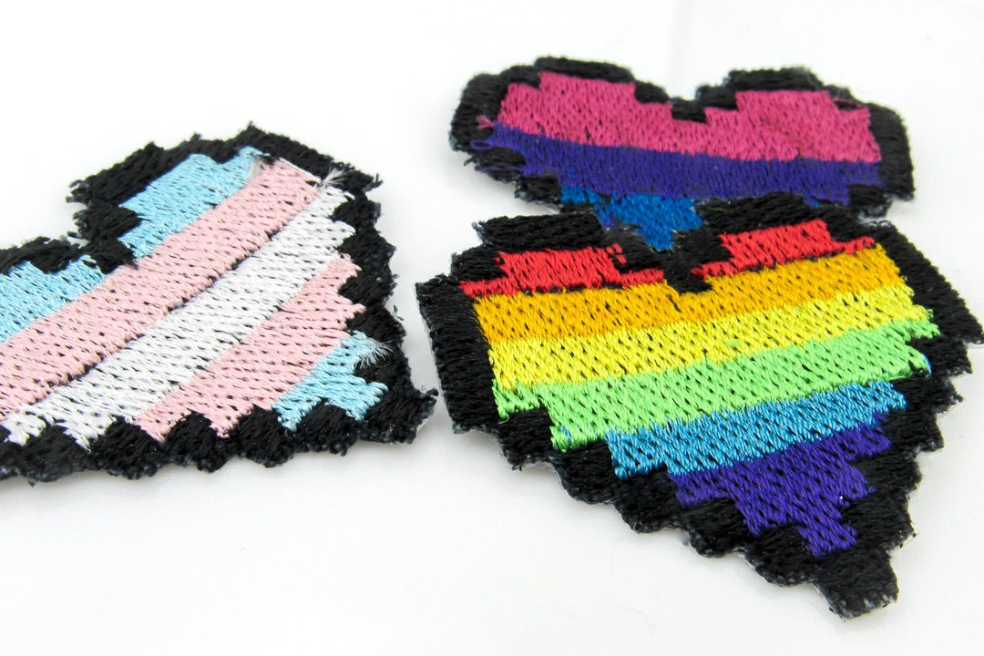 Pride Pixel Heart Iron-on Patch: Embroidered LGBTQ+ Apparel - Etsy