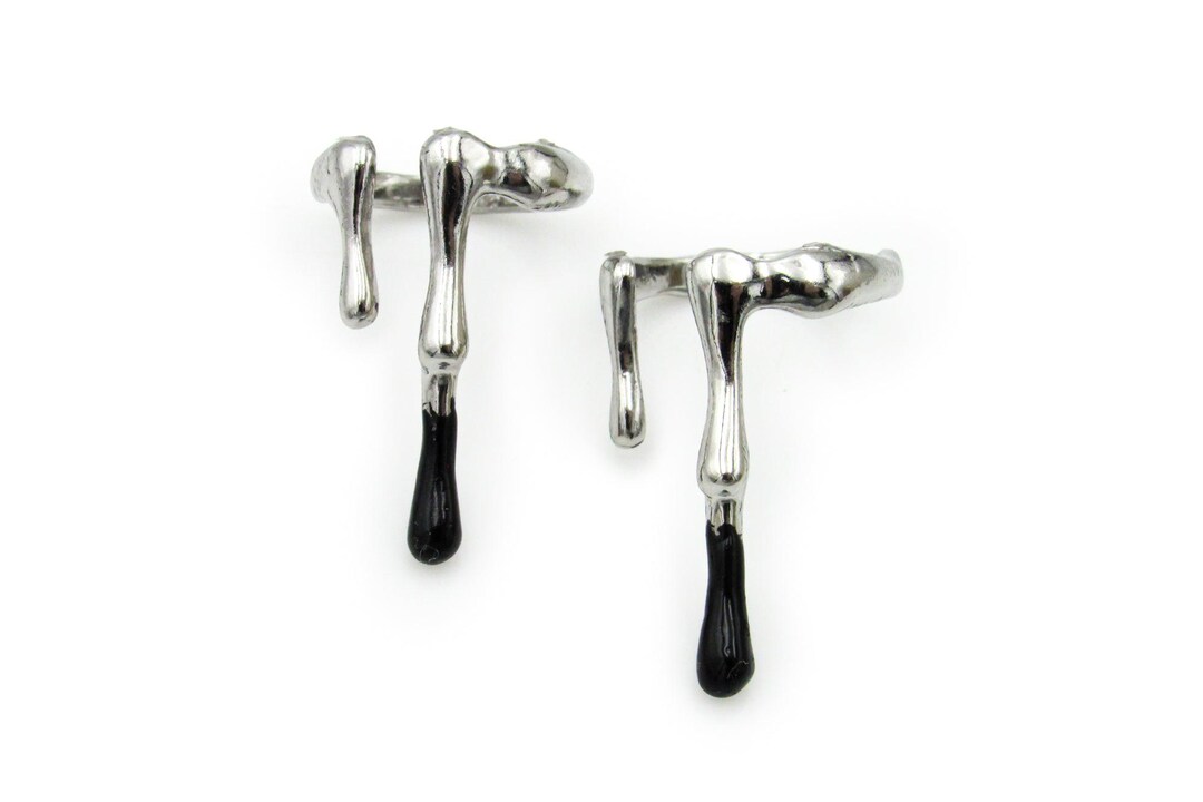 Silver Drip Ring: Black Enamel Adjustable Statement Jewelry - Etsy