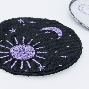 Purple Sun and Moon Embroidered Patch: Celestial Iron on Applique - Etsy