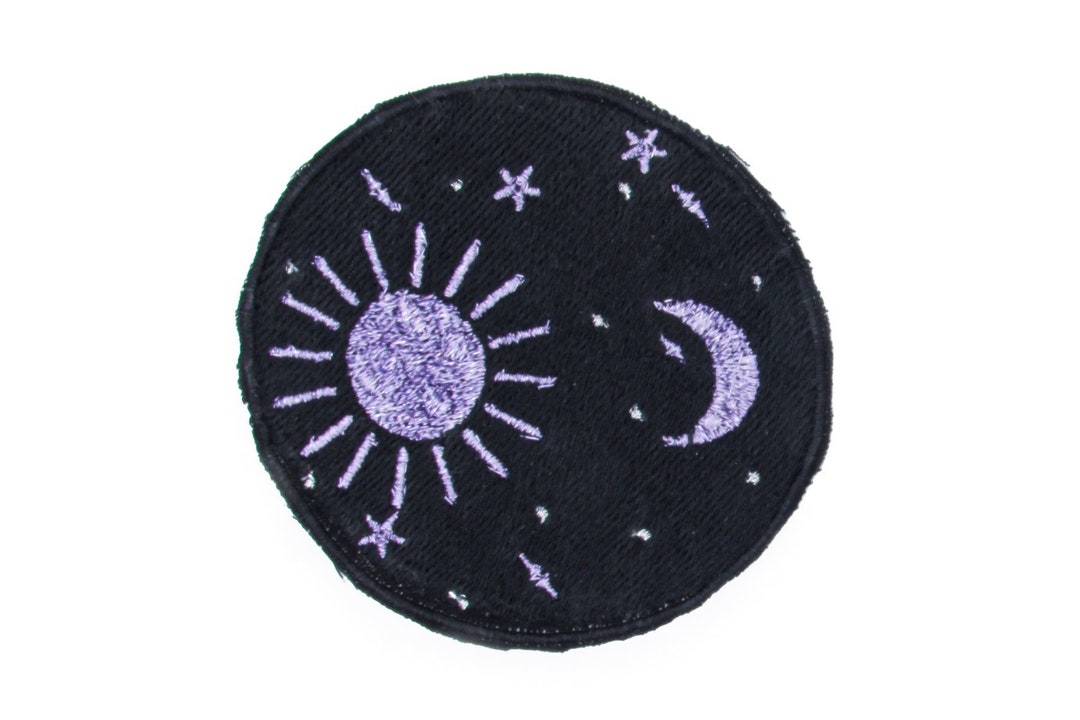 Purple Sun and Moon Embroidered Patch: Celestial Iron on Applique - Etsy