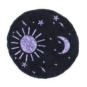 Purple Sun and Moon Embroidered Patch: Celestial Iron on Applique - Etsy