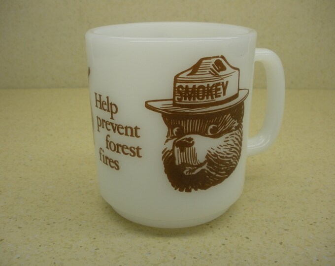 Smokey the Bear Mug - Vintage Milk Glass - Etsy