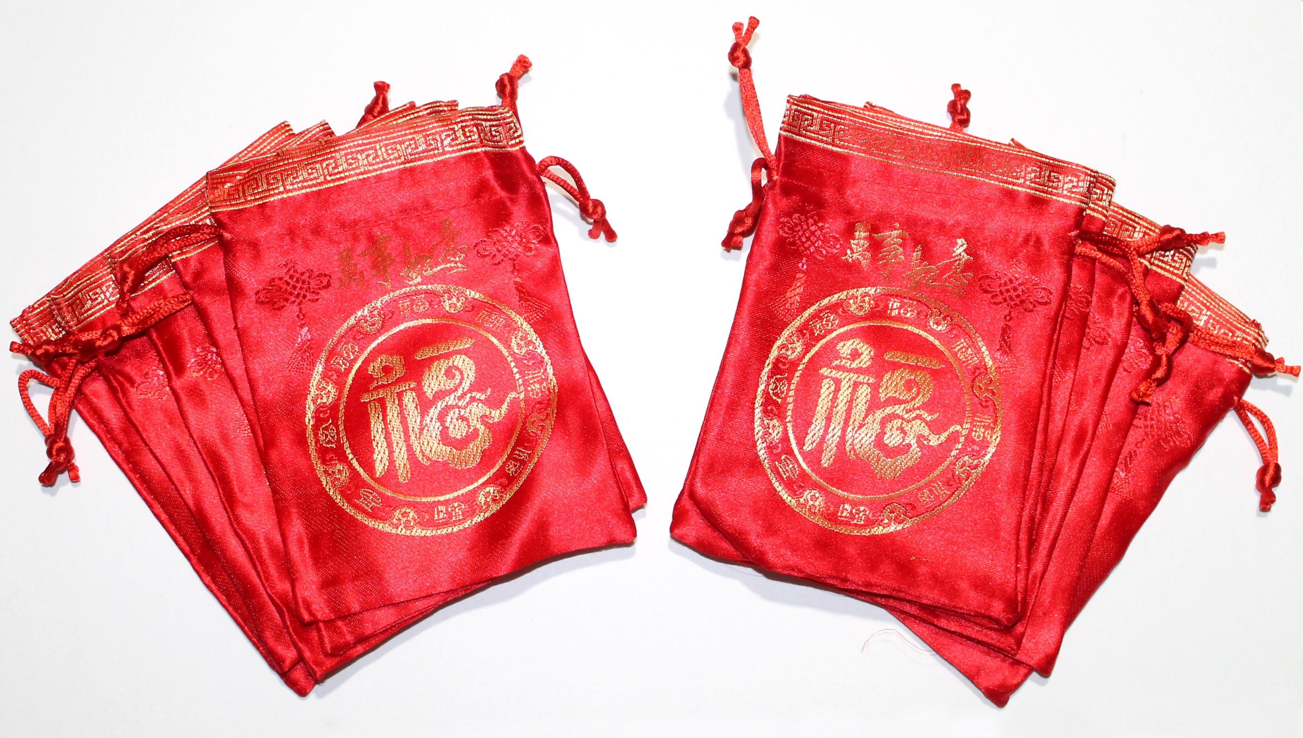 10 PC Chinese Lunar New Years Good Luck Red Brocade Pouches Handmade ...