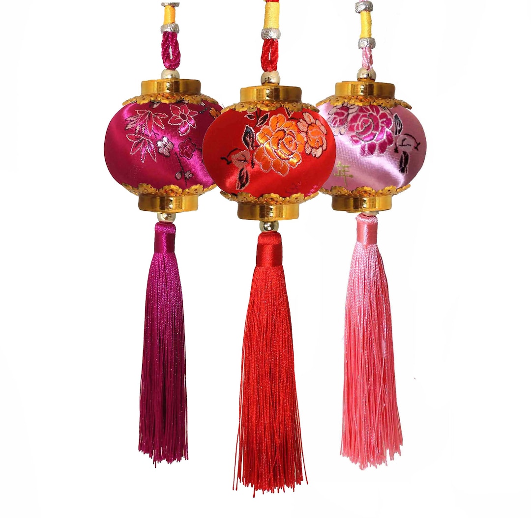 3 Pcs Colorful Chinese Lucky Lantern Ornaments - Red, Purple & Pink ...