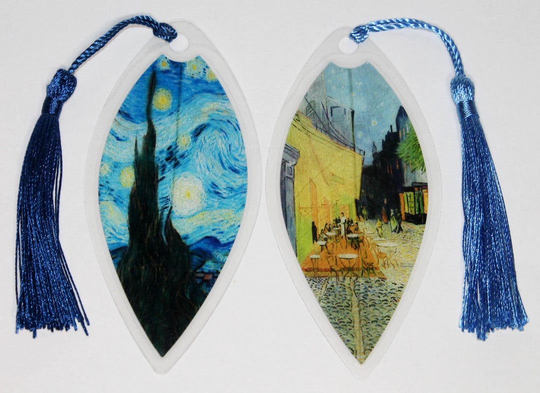 2pc Vincent Van Gogh Leaf Bookmarks, Starry Night & Cafe Terrace Art ...