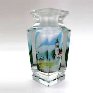 Lighthouse Painting Flower Vase - Hand Painted Crystal Art Glass ...