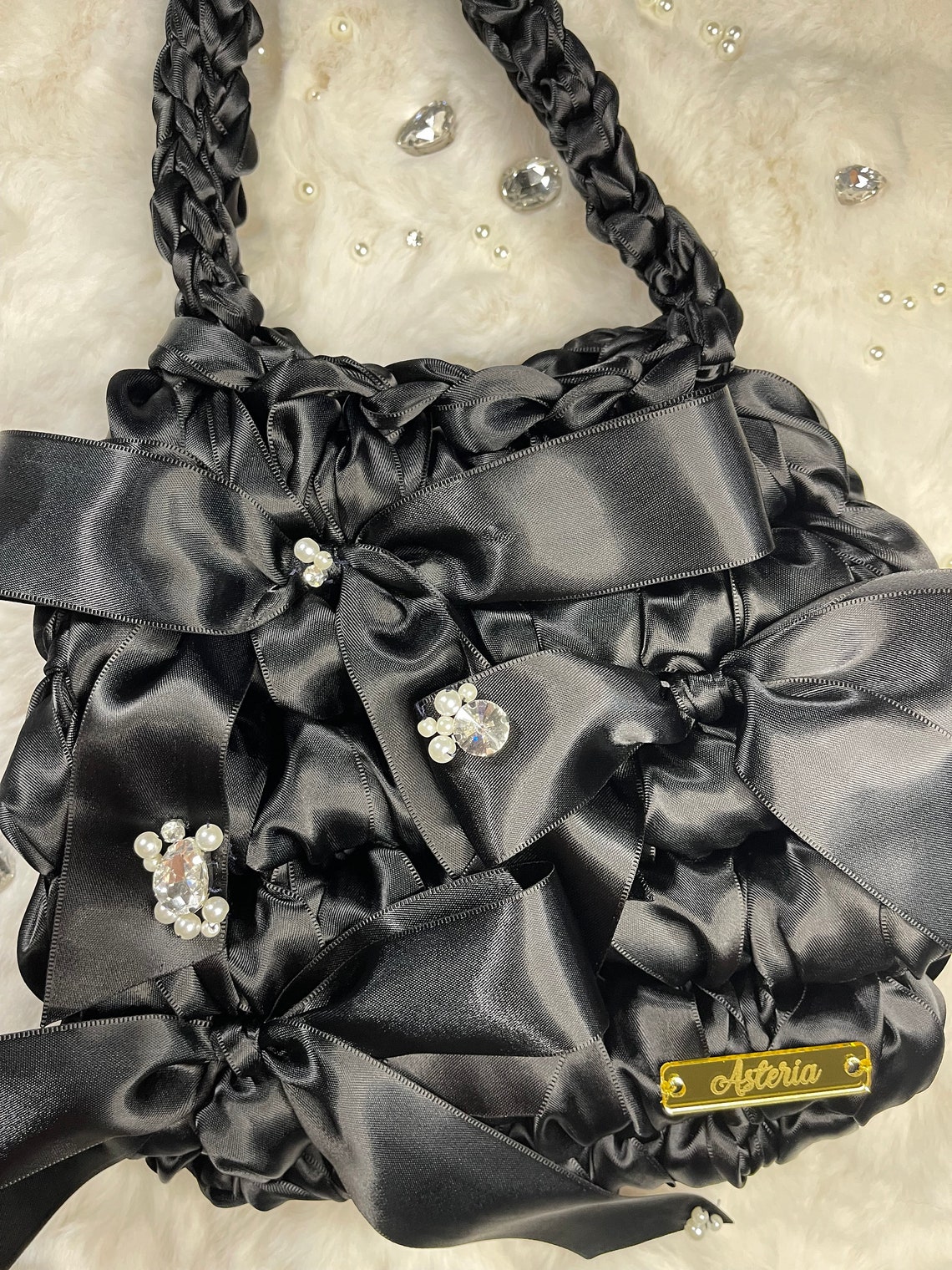 Satin Ribbon Bow Bag Shoulder Bag Crochet Ribbon Bag Pearl - Etsy