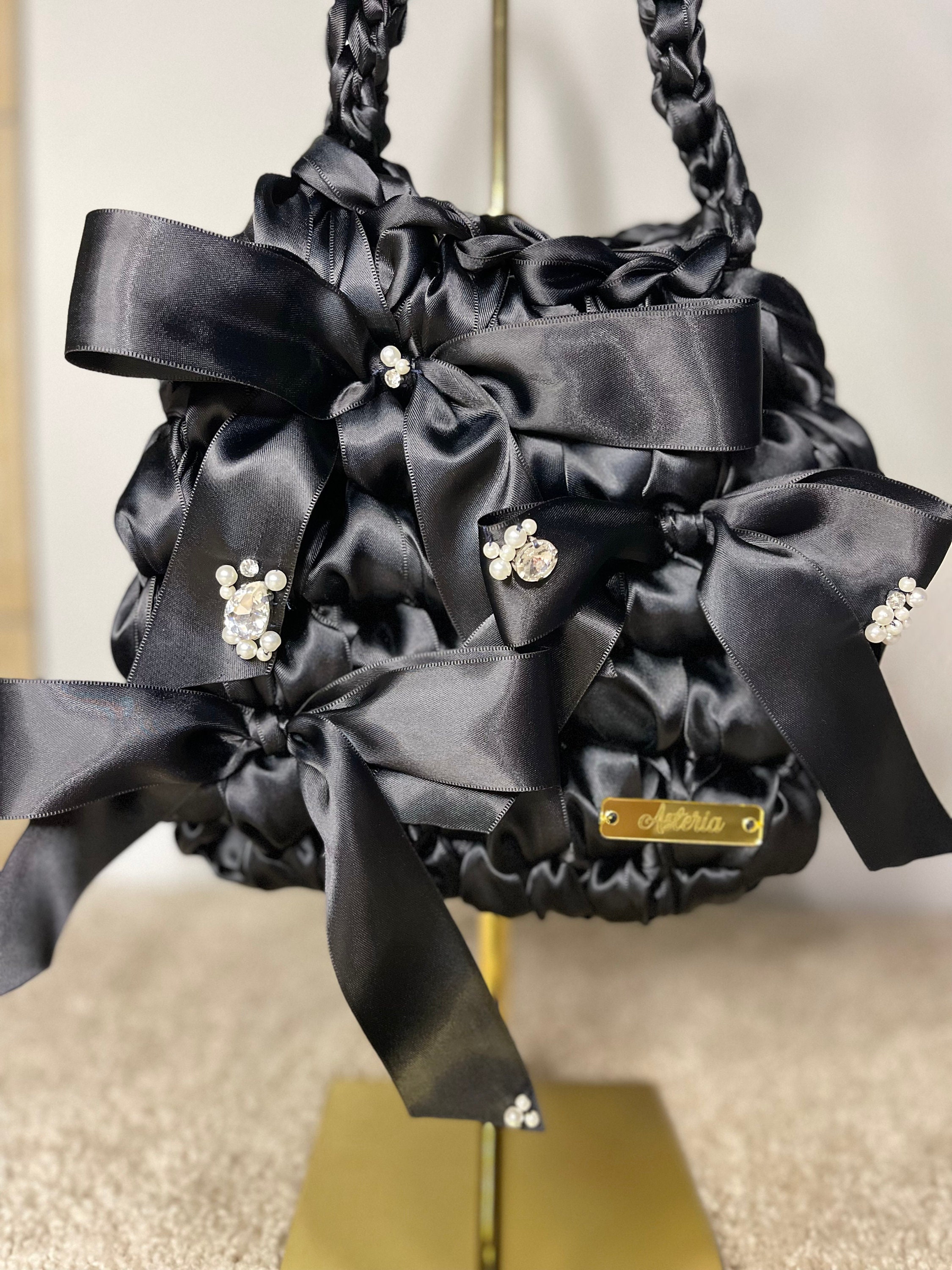 Satin Ribbon Bow Bag Shoulder Bag Crochet Ribbon Bag Pearl - Etsy