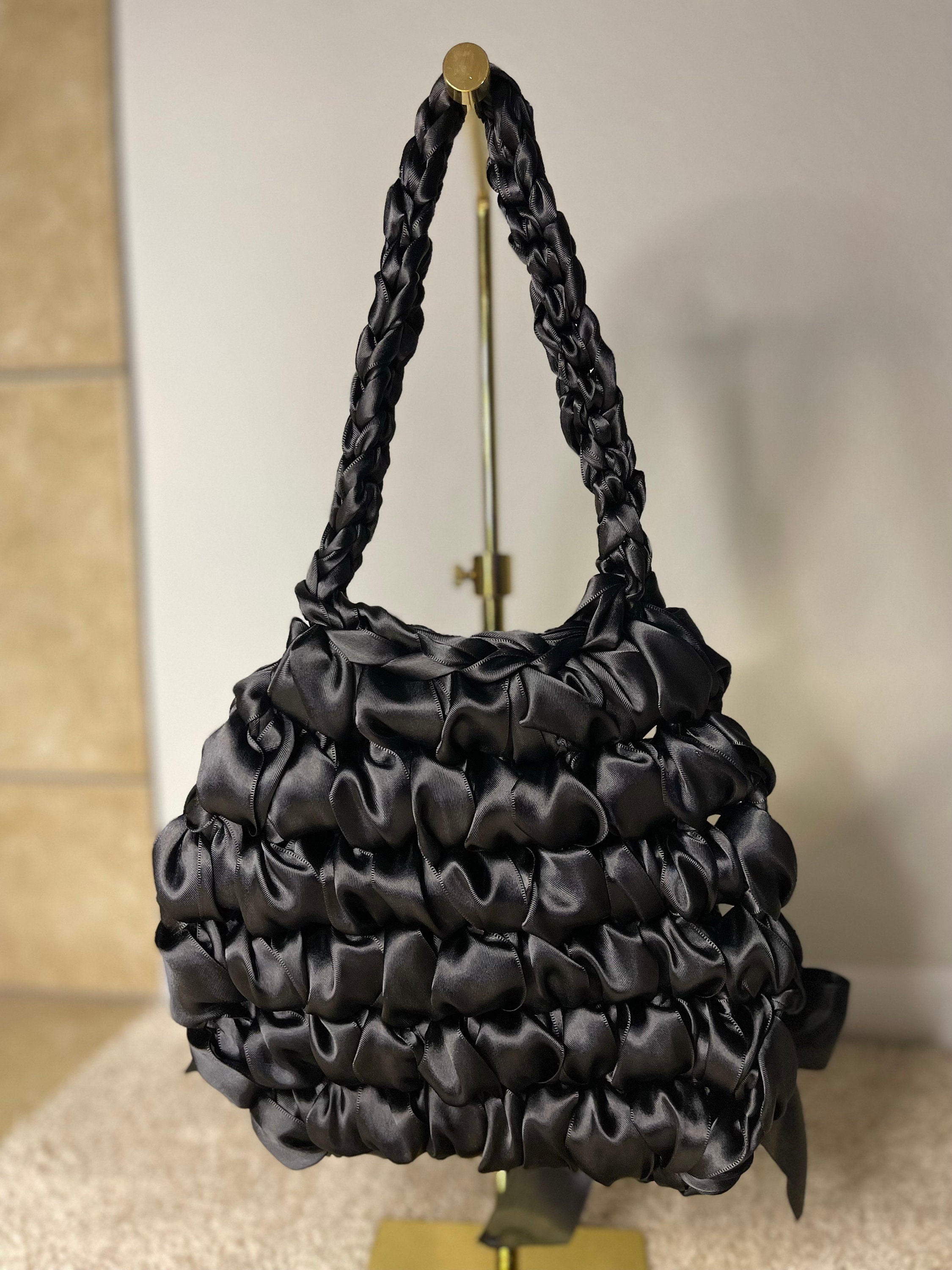 Satin Ribbon Bow Bag Shoulder Bag Crochet Ribbon Bag Pearl - Etsy