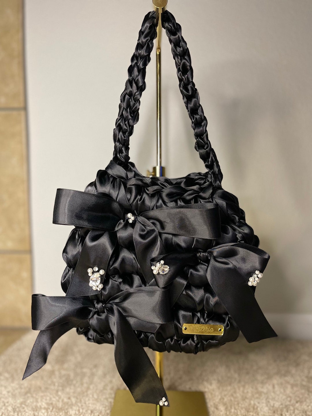 Satin Ribbon Bow Bag Shoulder Bag Crochet Ribbon Bag Pearl - Etsy