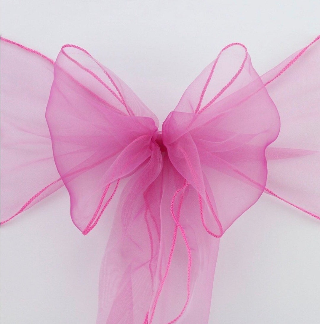 Rose Pink Organza Chair Sashes Sheer Chair Bow Ties Ribbon Table ...