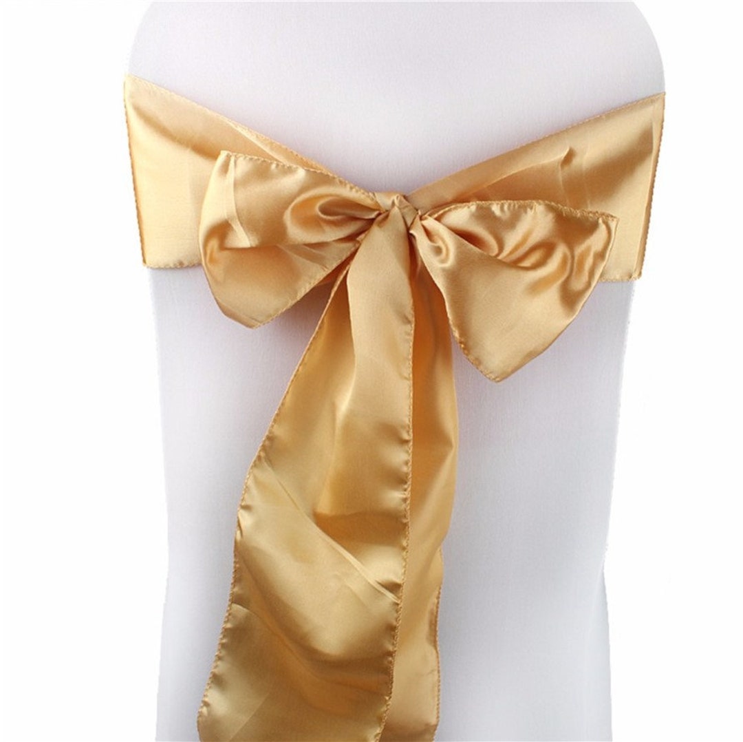 25-200pcs Gold Satin Chair Sashes Chair Bows Chair Ties Ribbon Wedding ...