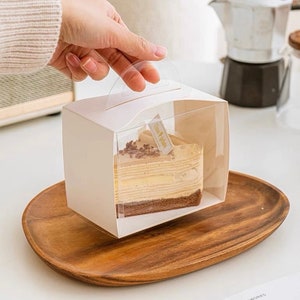 100pcs Cake Slice Clear PET Carrying Favor Box With Base Tray Liner ...