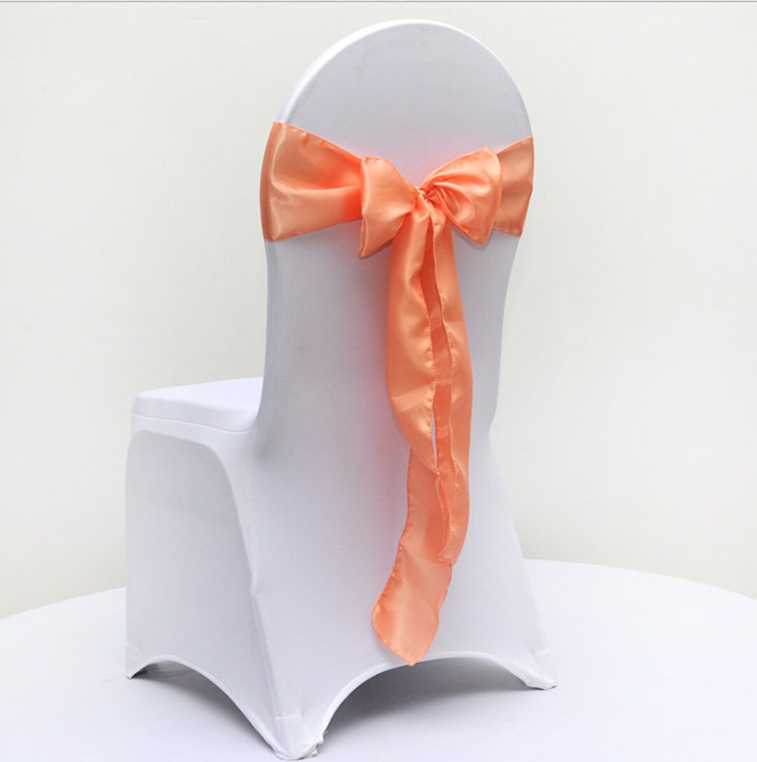 25-200pcs Peach Satin Chair Sashes Chair Bow Ribbon Chair Ties Table ...