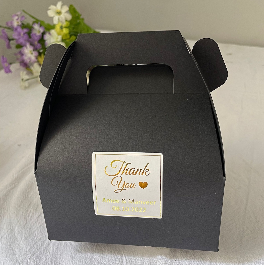 50x Black Paper Boxes With Handle Personalized Gold Foil Stickers ...
