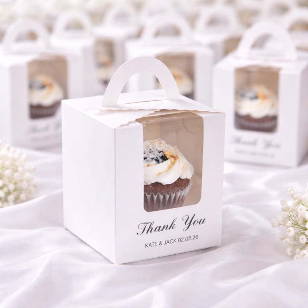 100pcs Personalised Cupcake Favor Box & Holder, Wedding Birthday Party ...
