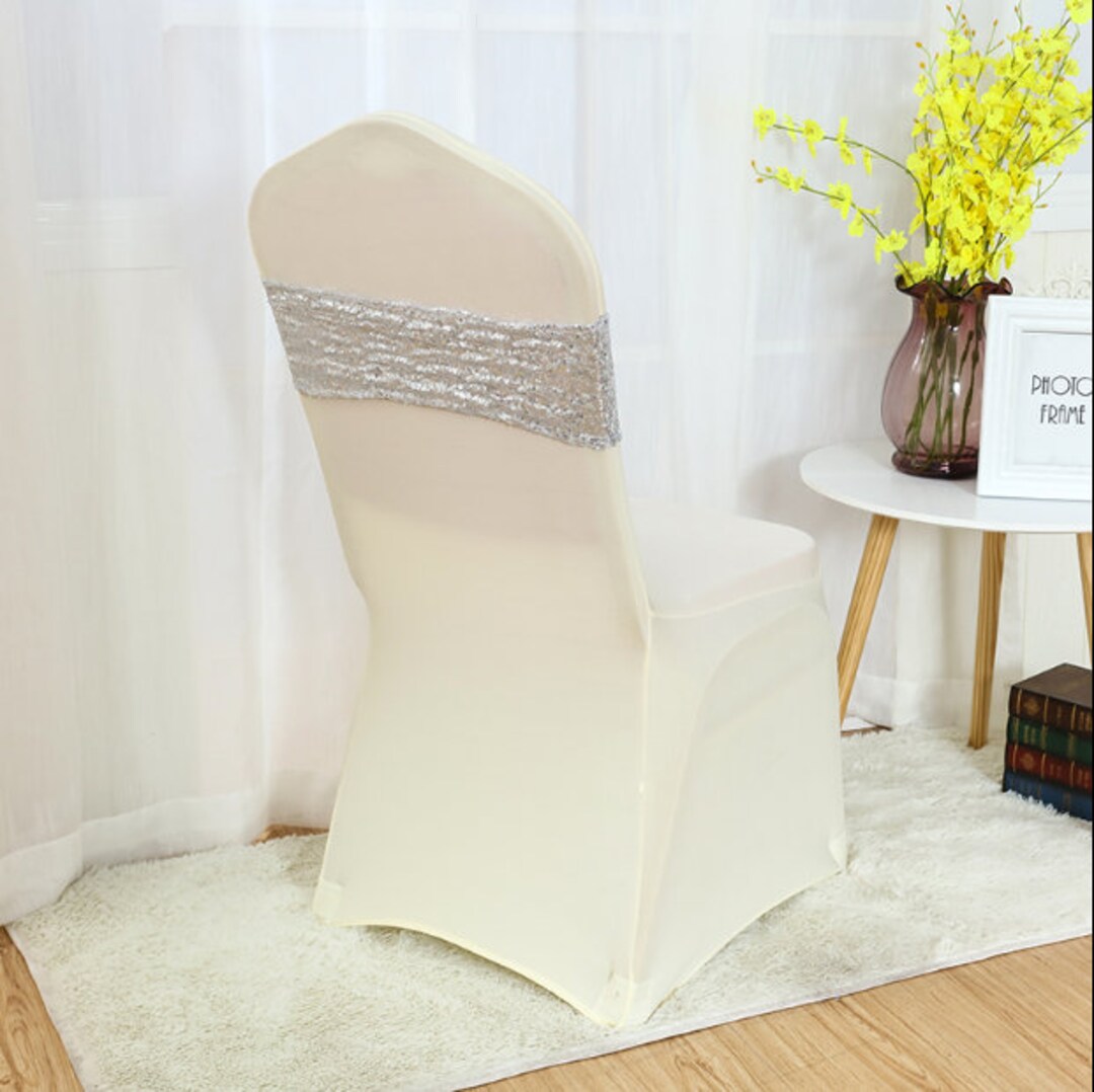Silver Glitter Sequin Chair Bands Chair Sashes Chair Bow - Etsy