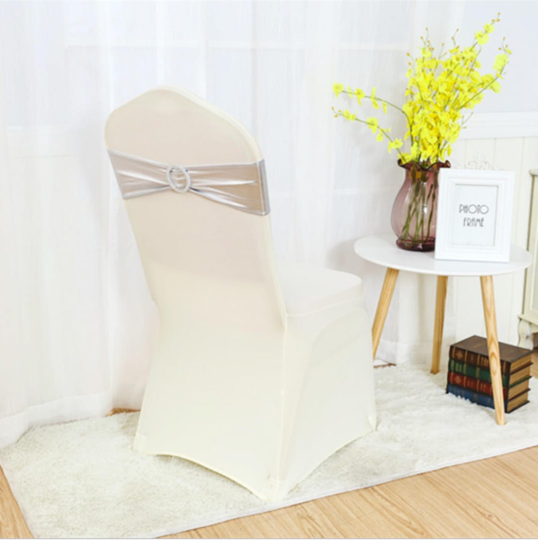 Metallic Silver Spandex Chair Bands Chair Sash Chair Bow Tie Ribbon ...