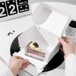 100 White Wedding Cake Favor Box & Holder, Cake Slice Mousse Cake Box ...