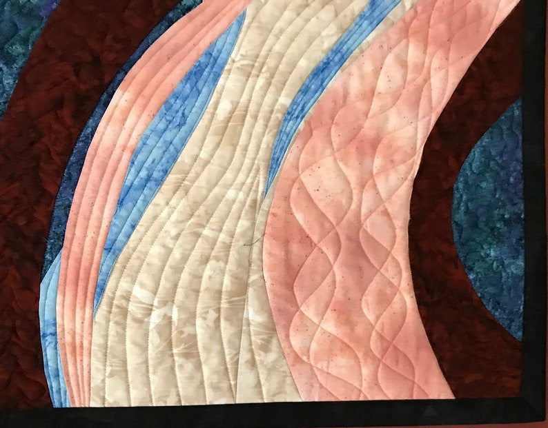 Art Quilt Maroon Blue Peach Curves Wall Quilt Wall Hanging - Etsy