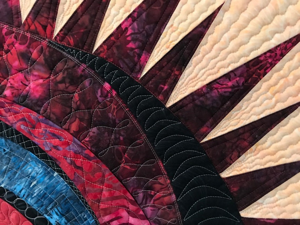 Art Quilt Maroon Blue Sampler Sun Wall Quilt Wall Hanging - Etsy