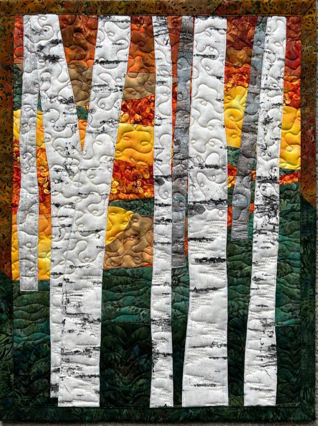 Landscape Art Quilt Birch Trees 23 in Autumn, Wall Quilt, Wall Hanging ...