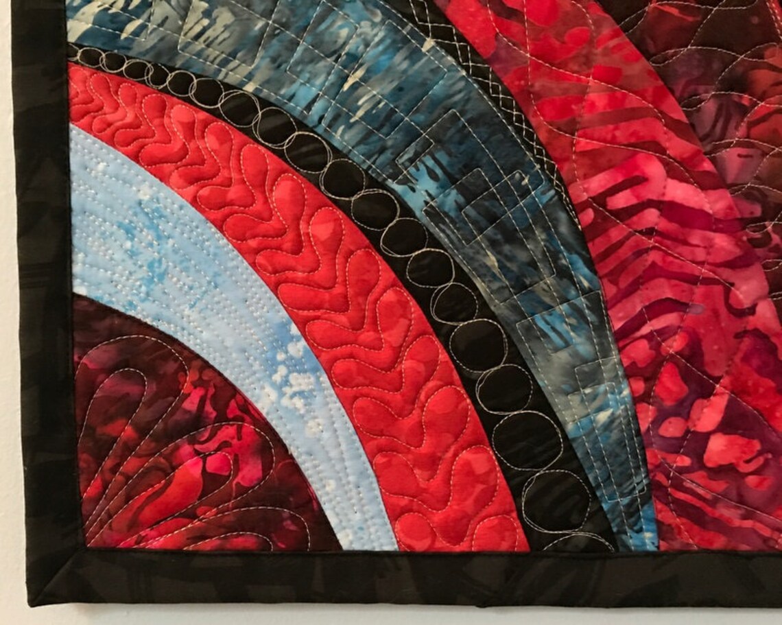 Art Quilt Maroon Blue Sampler Sun Wall Quilt Wall Hanging - Etsy