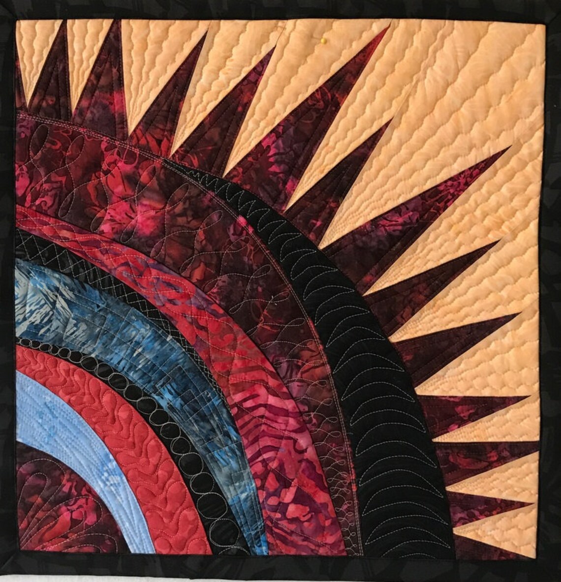 Art Quilt Maroon Blue Sampler Sun Wall Quilt Wall Hanging - Etsy