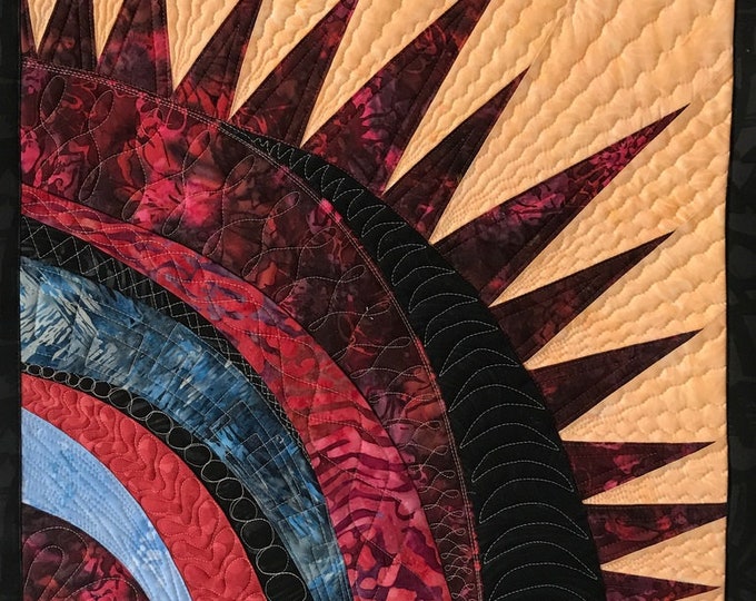 Art Quilt Maroon Blue Sampler Sun, Wall Quilt, Wall Hanging - Etsy