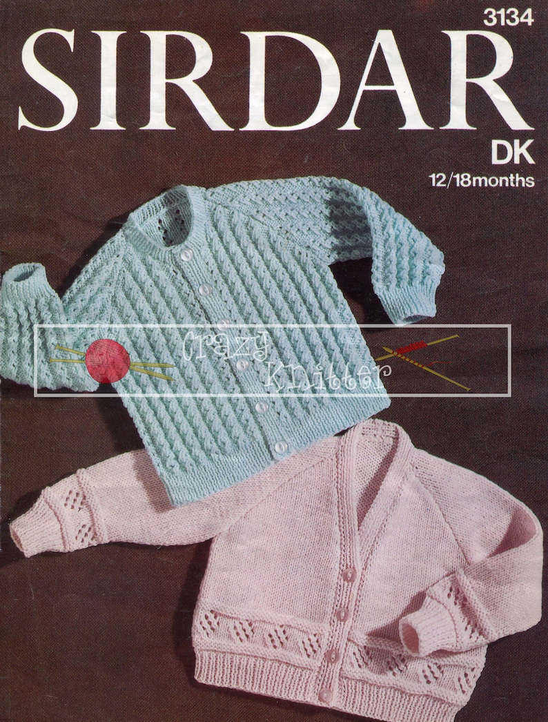 Baby Cardigan 12-18 Months DK Sirdar 3134 Vintage Knitting Pattern PDF ...