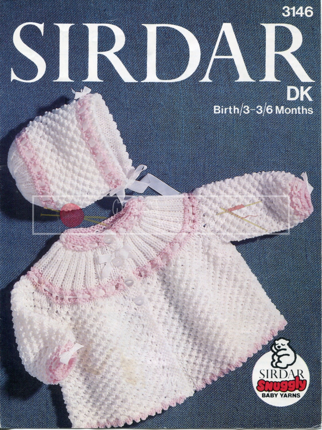 Baby Matinee Coat & Bonnet 18-19" DK Sirdar 3146 Vintage Knitting ...