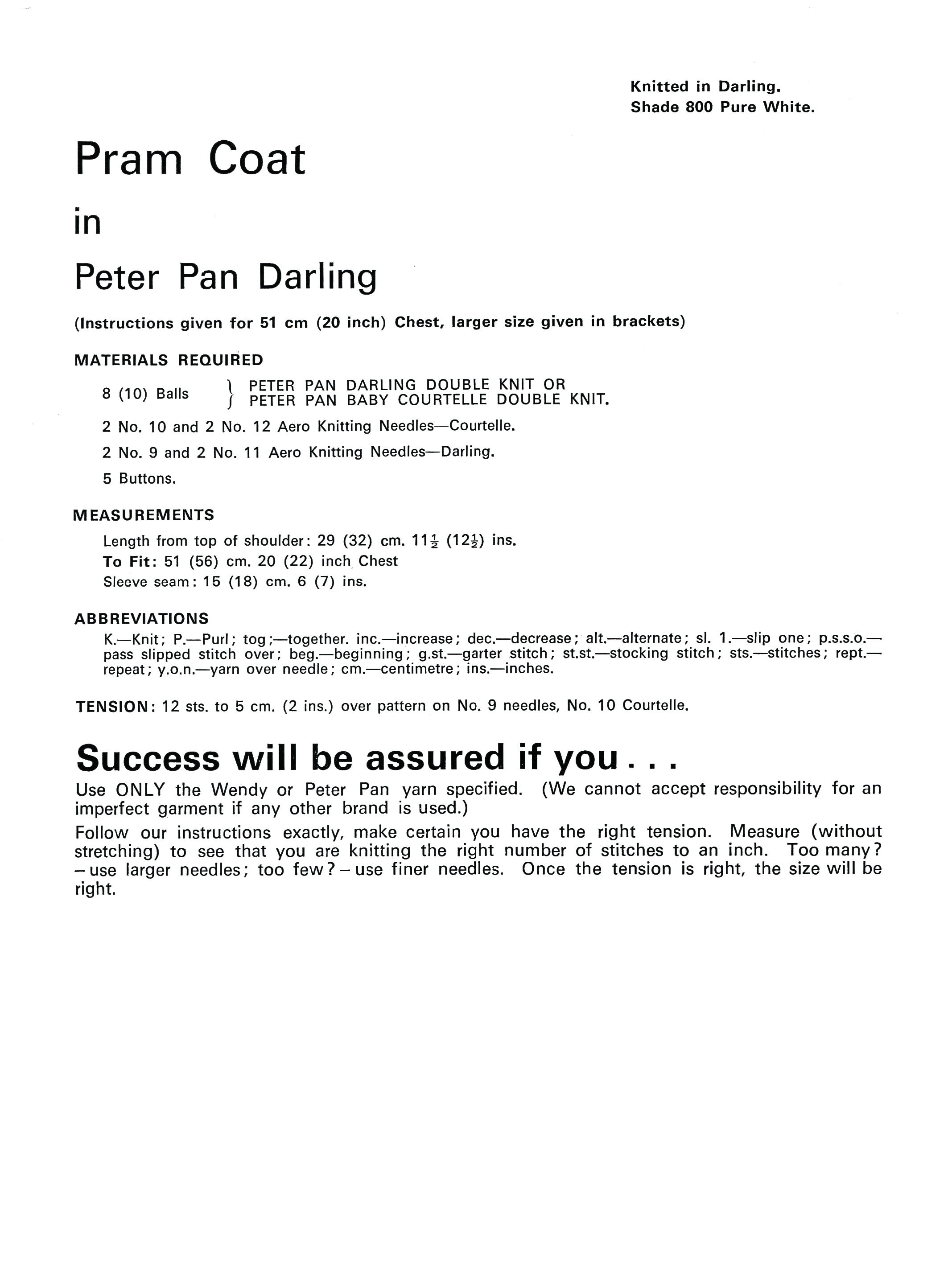 Baby Pram Coat DK 20-22" Peter Pan P257 Vintage Knitting Pattern PDF ...