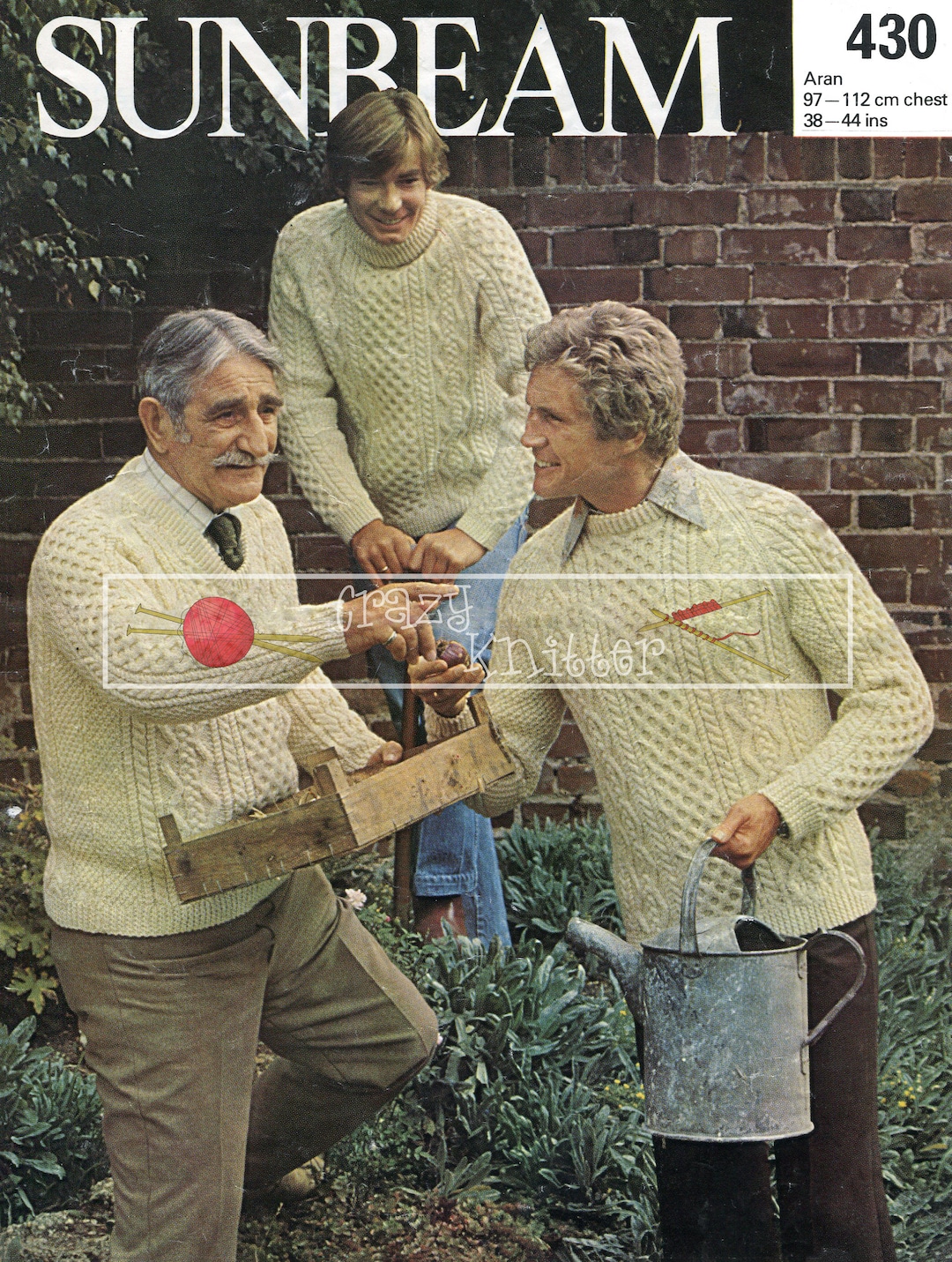 Men's Cable Sweaters 38-44" Aran Sunbeam 430 Vintage Knitting Pattern ...
