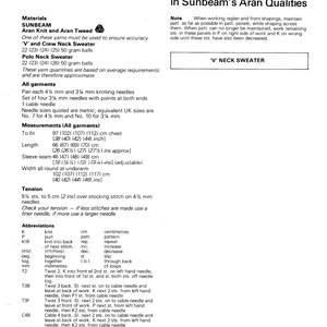 Men's Cable Sweaters 38-44" Aran Sunbeam 430 Vintage Knitting Pattern ...