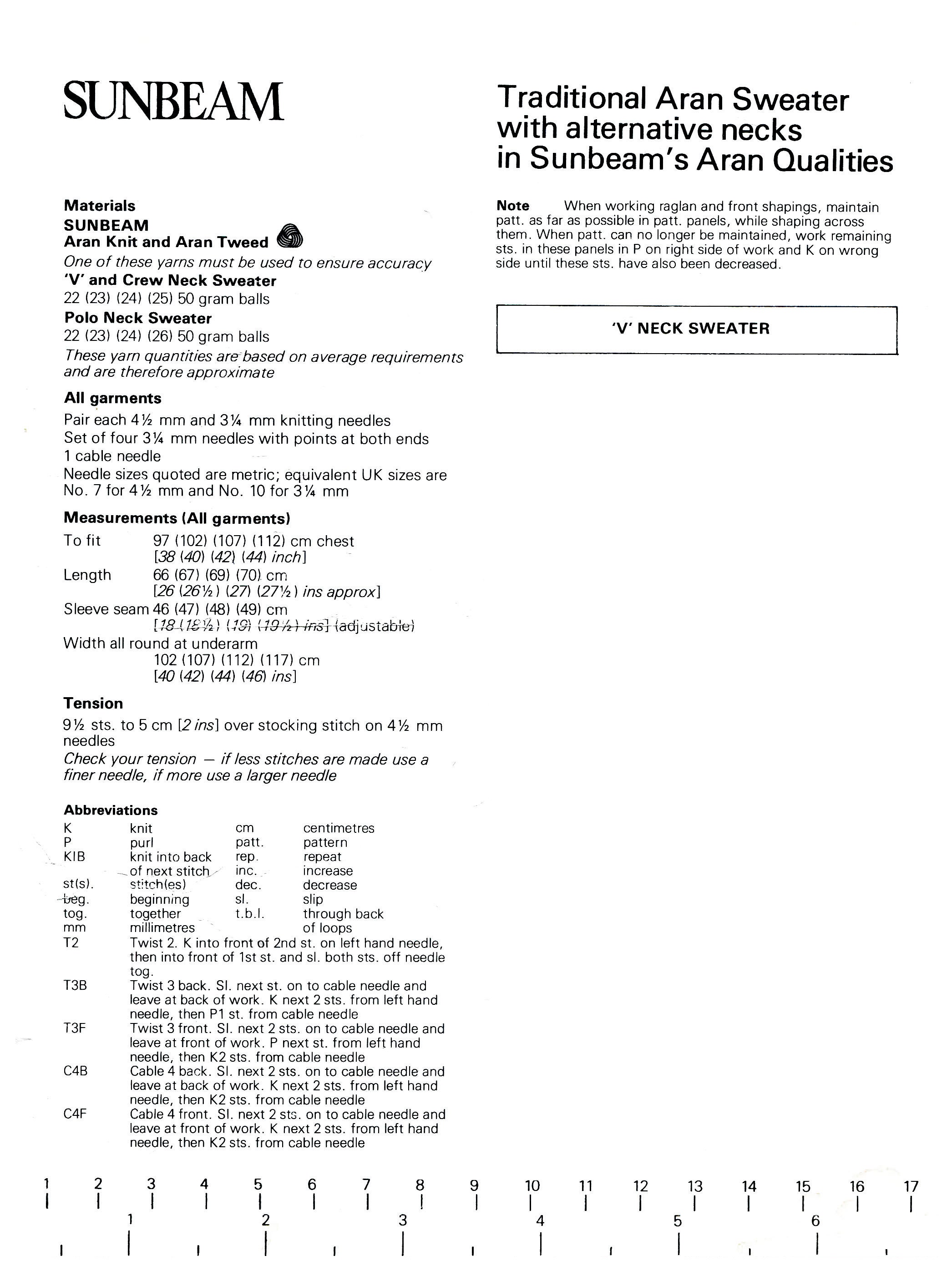 Men's Cable Sweaters 38-44" Aran Sunbeam 430 Vintage Knitting Pattern ...