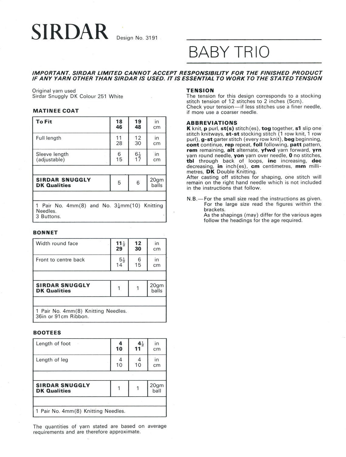 Baby Set 18-19" DK Sirdar 3191 Vintage Knitting Pattern PDF Instant ...