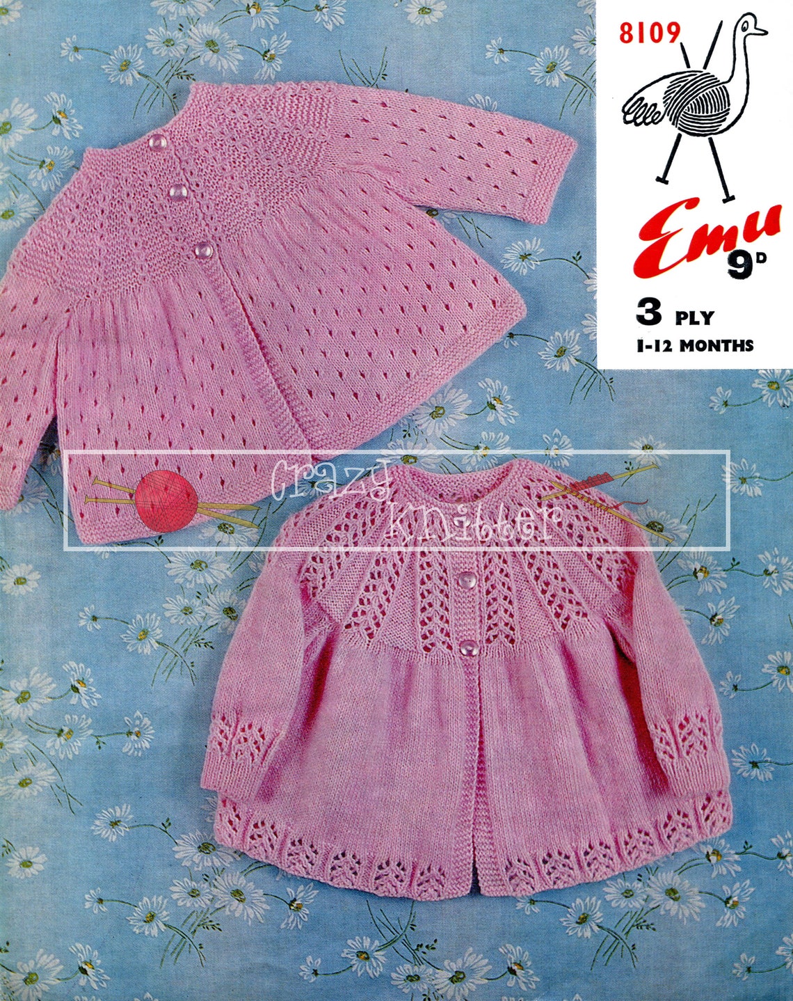 Baby Matinee Coats 3ply 1-12 Months Emu 8109 Vintage Knitting Pattern ...