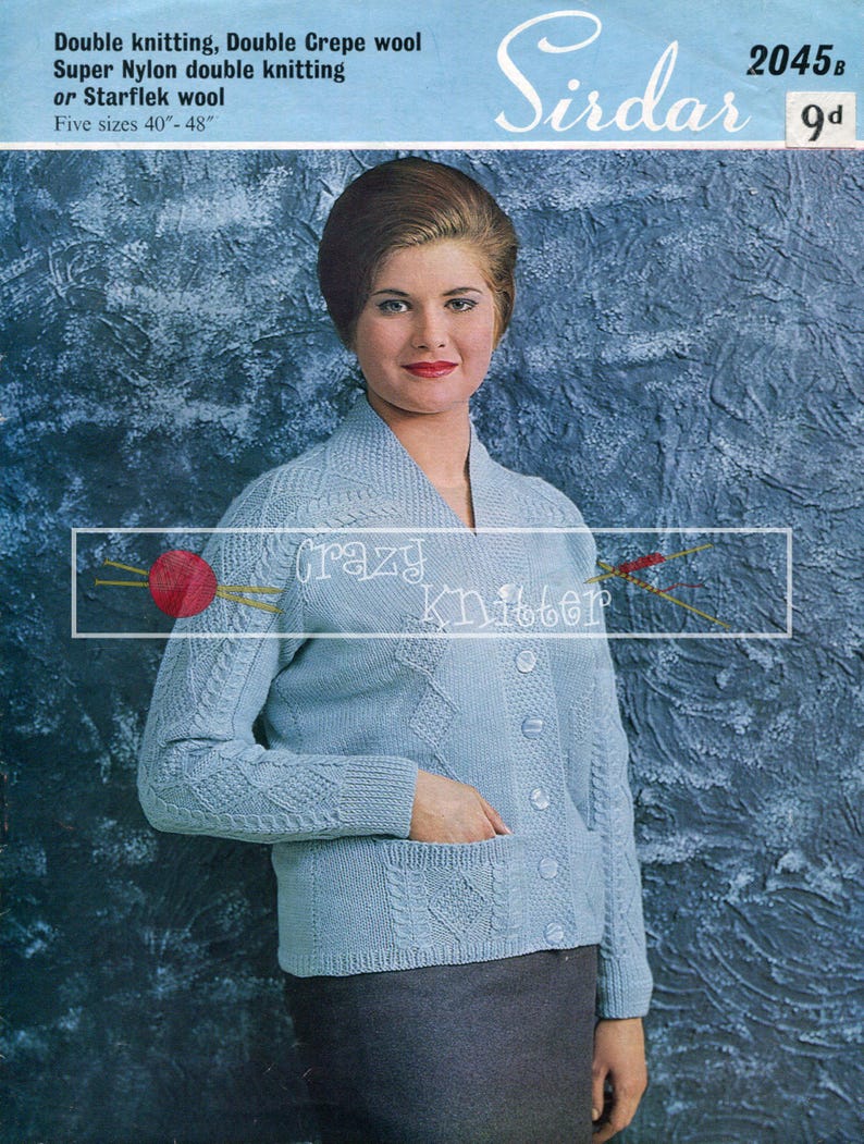 Lady's Cable Jacket 40-48" DK Sirdar 2045 Vintage Knitting Pattern PDF ...